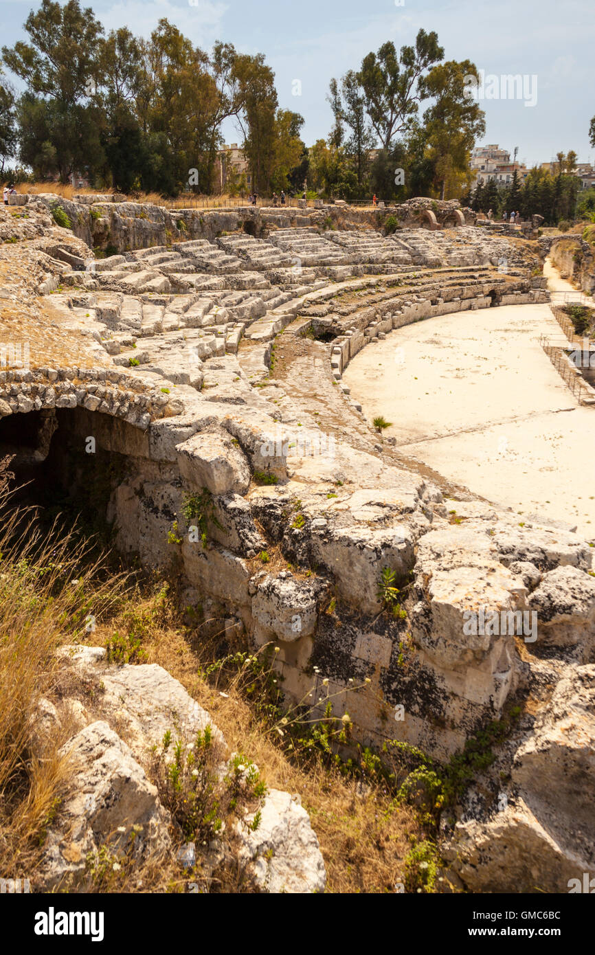 The Roman Amphitheatre, Neapolis Archaeological Park, Syracuse, Sicily ...