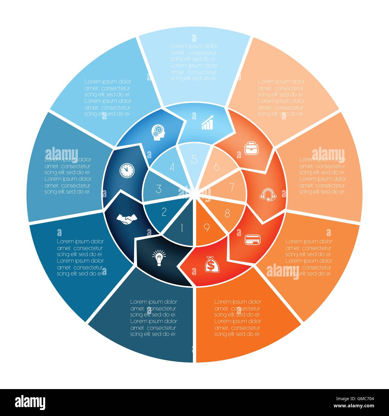 Area chart ring chart pie chart Template Infographic numbered nine ...
