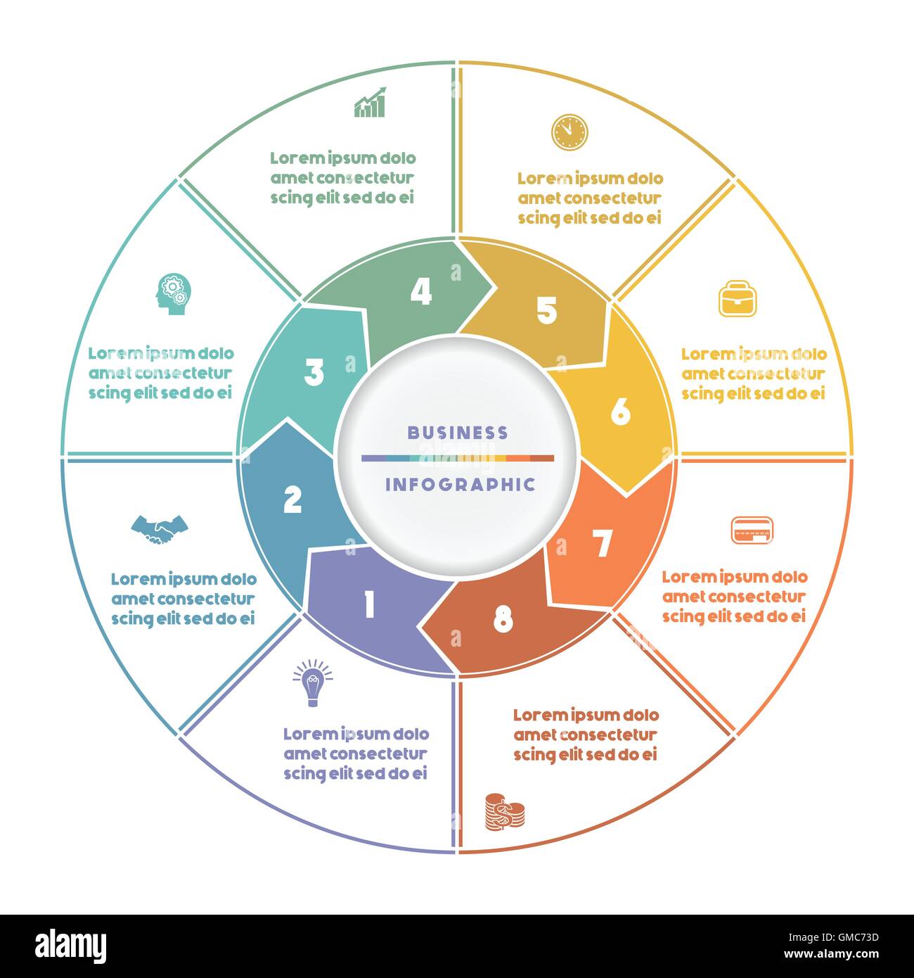 Infographic numbered eight position Area chart ring chart pie chart ...