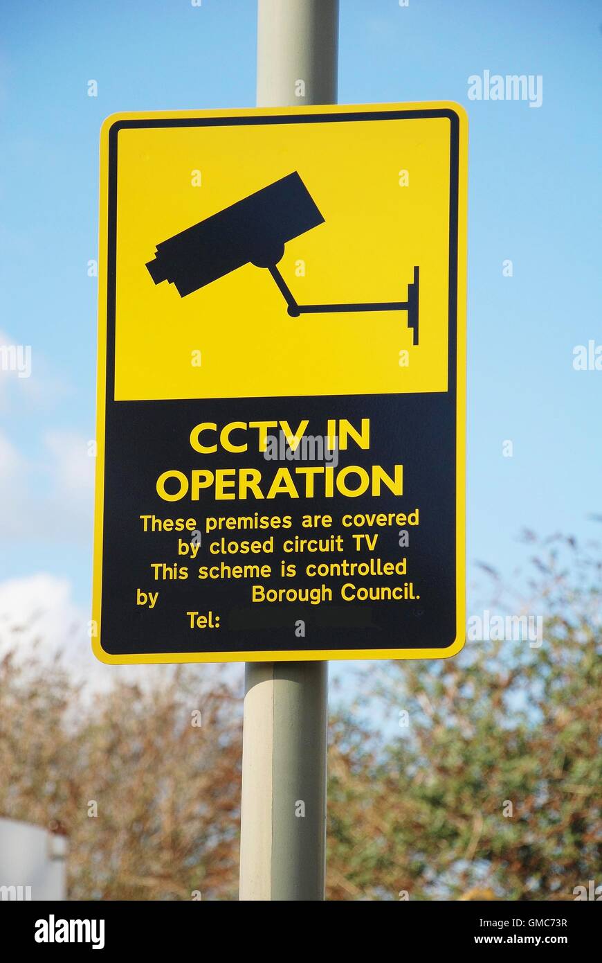 A sign warning of the use of CCTV cameras at Ashford in Kent, England ...