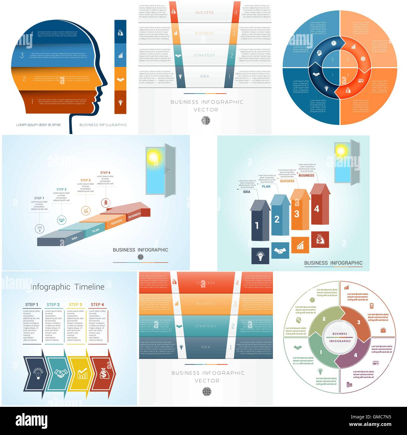 Infographics set 8 templates, diagram with four steps, options, parts ...