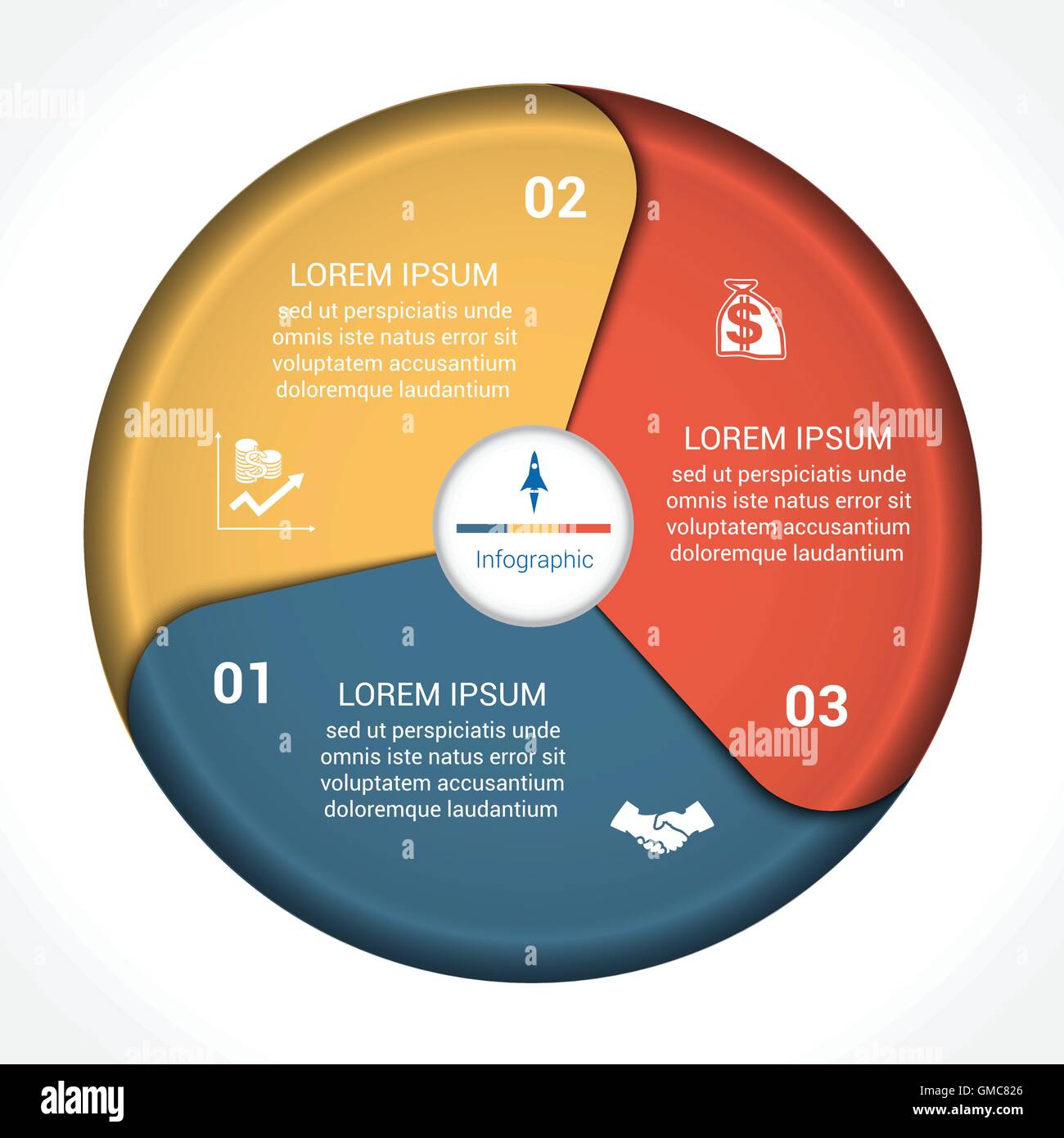 Template infographic three position, steps, parts, with text area ...