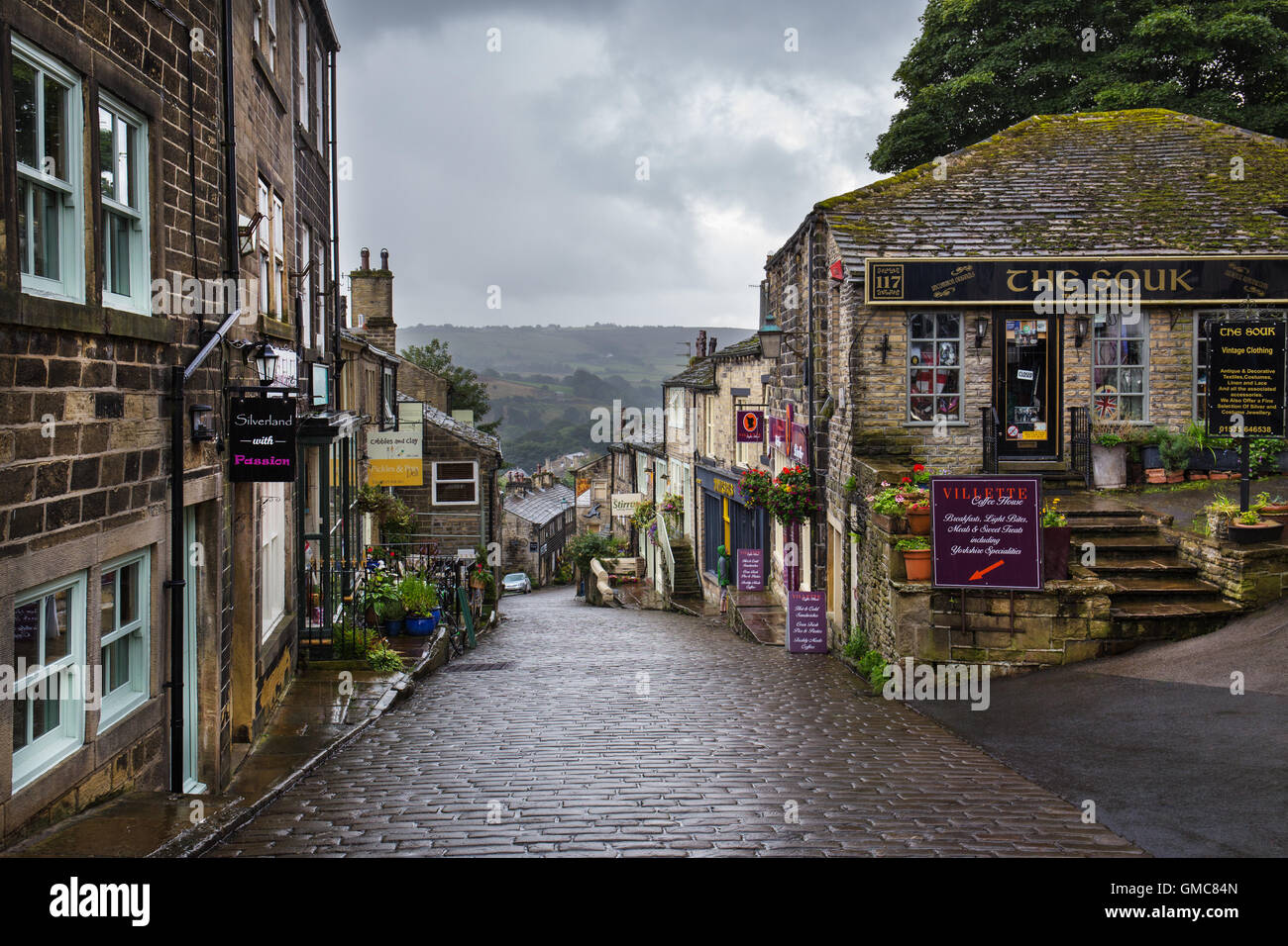Main street Howarth, old village Stock Photo - Alamy