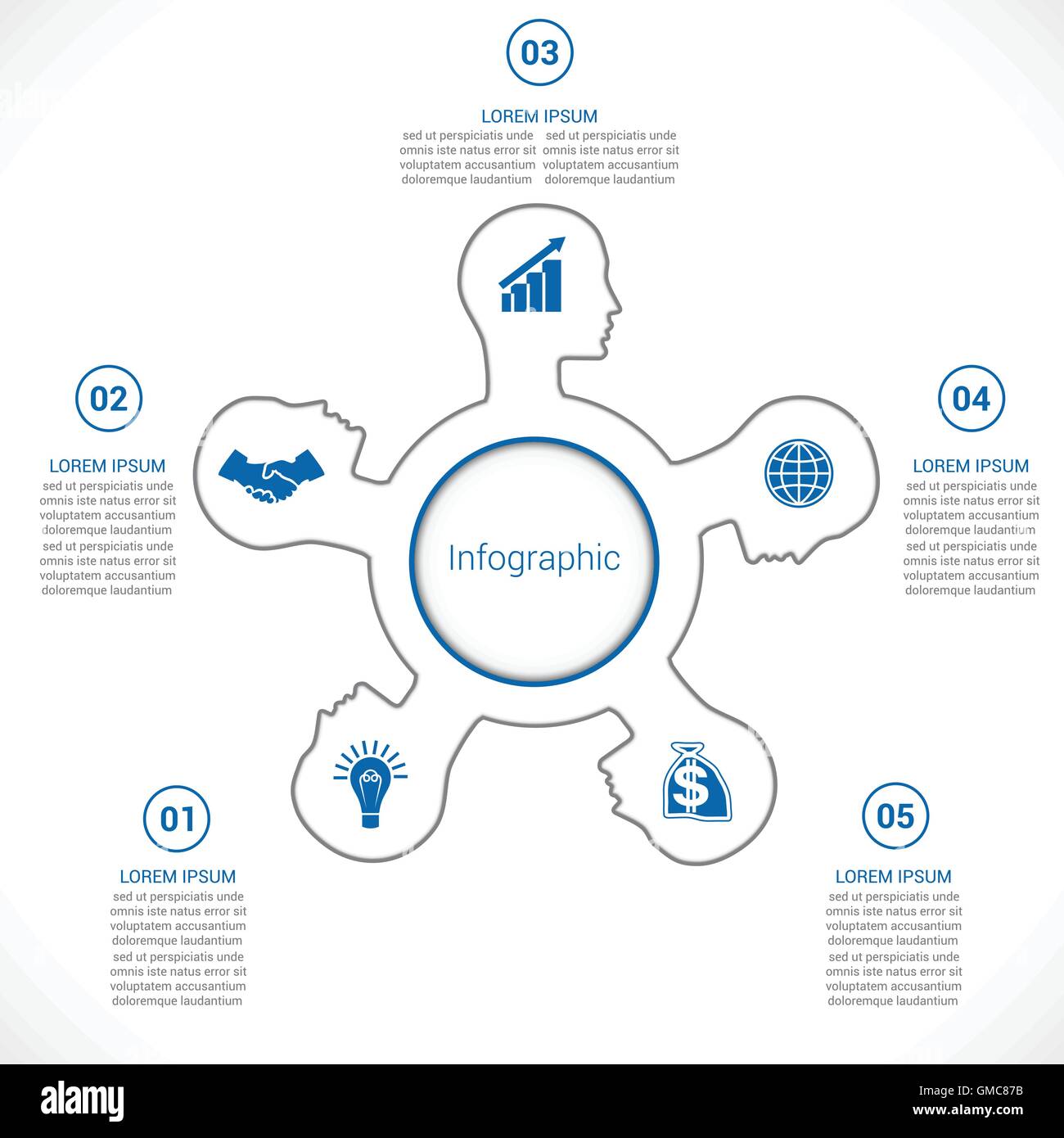Template for Infographic, head of the person in five positions, concept ...