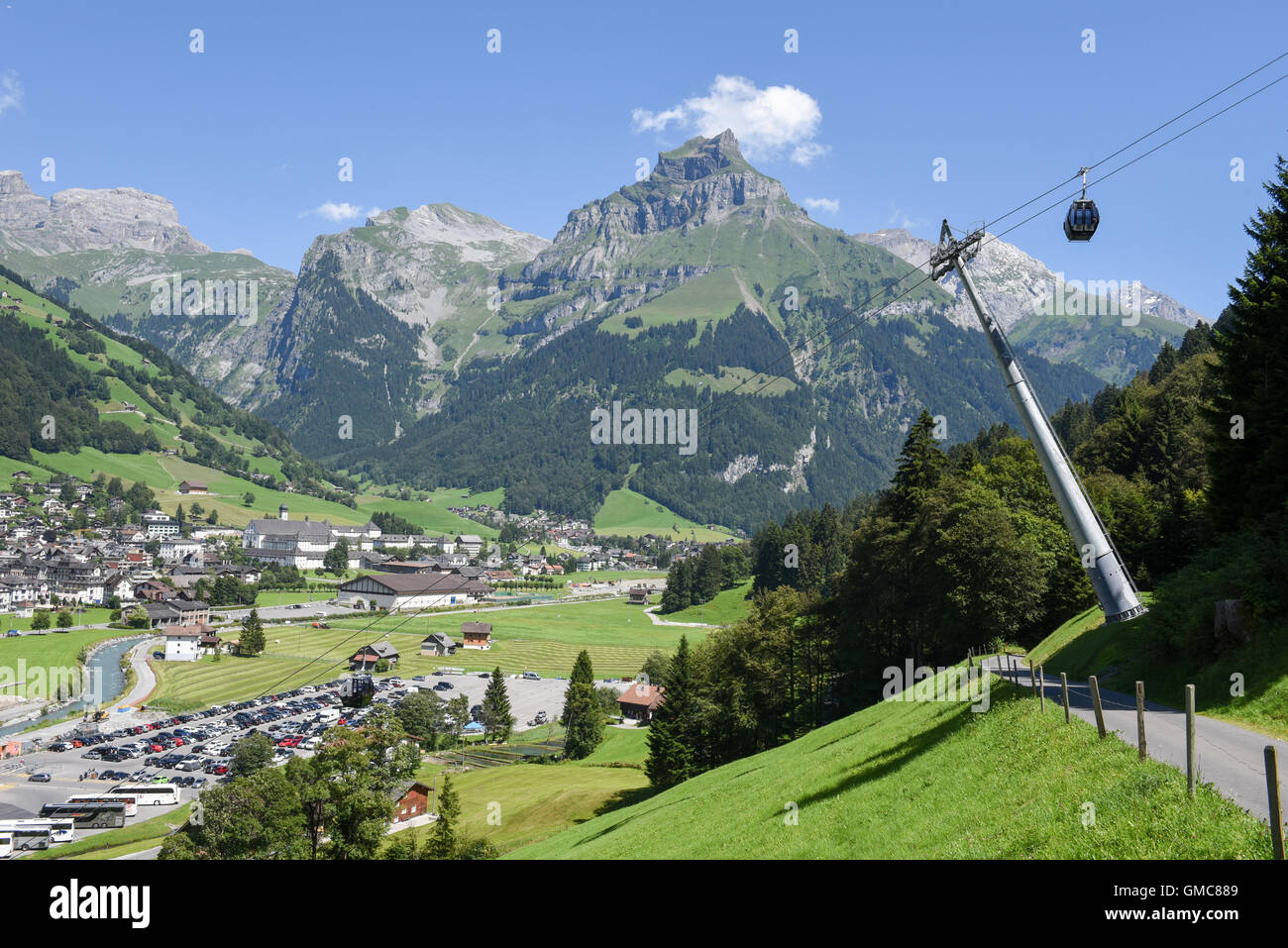 Engelberg, Switzerland - 8 august 2016: The cableway over Engelberg on ...