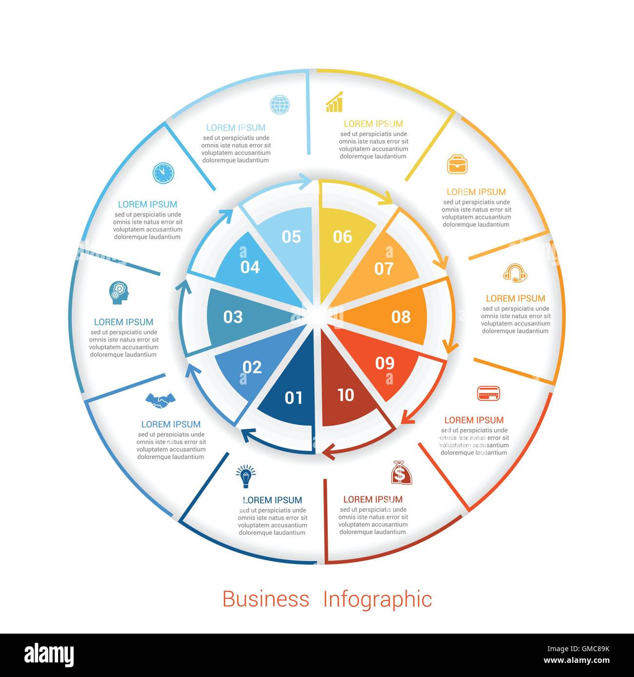 Template infographic ten position, steps, parts, with text area, vector ...