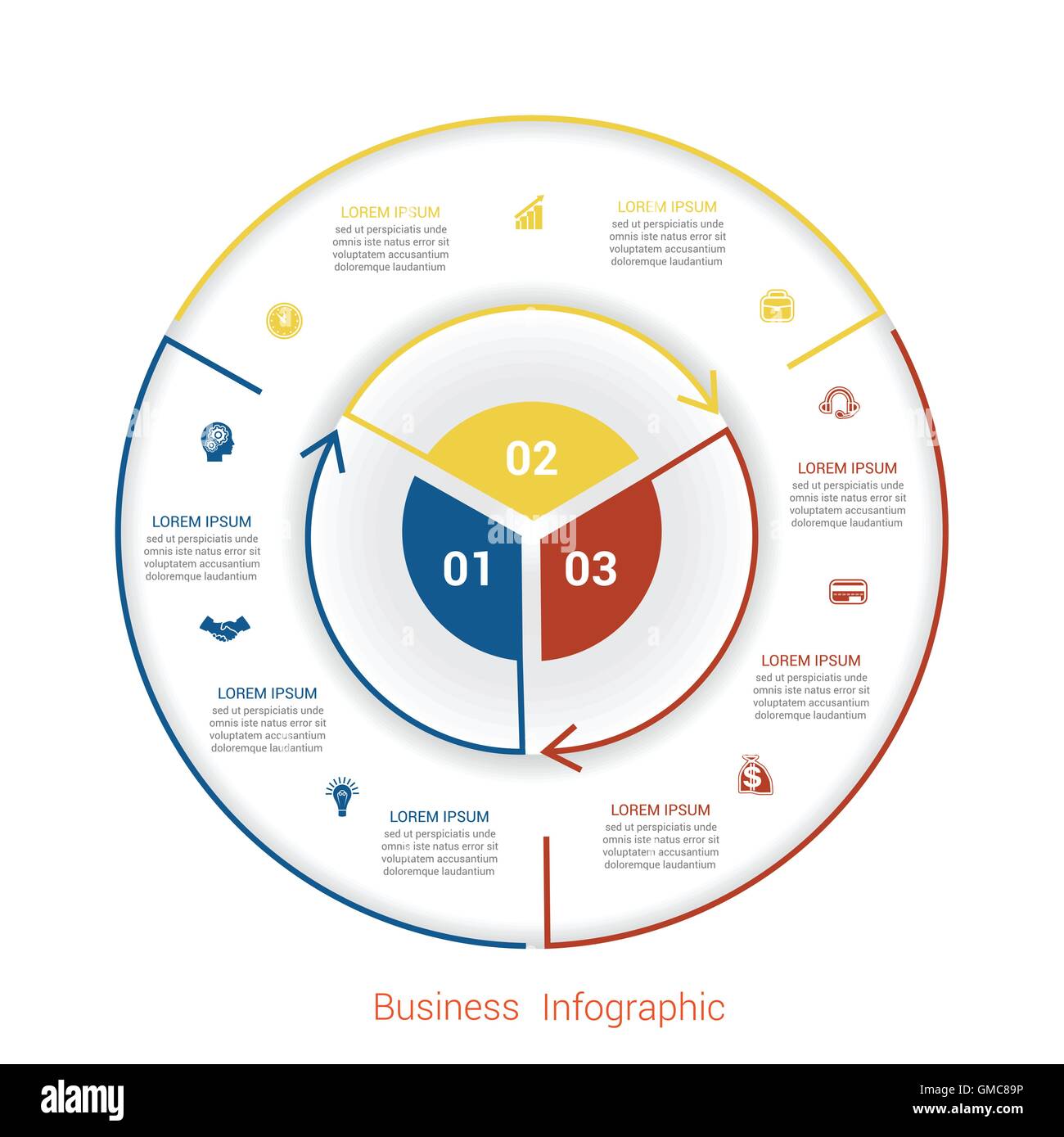 Template infographic three position, steps, parts, with text area ...