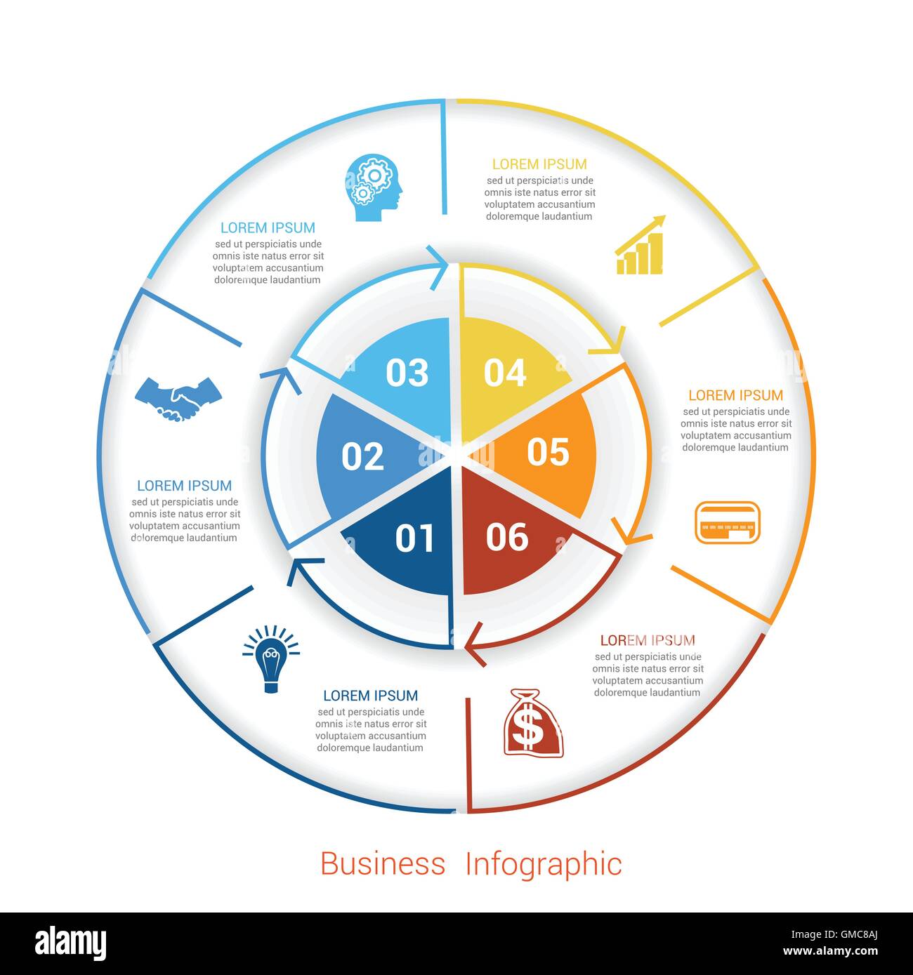 Template infographic six position, steps, parts, with text area, vector ...