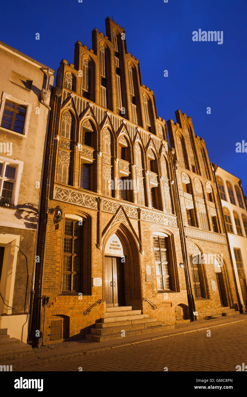 Poland, Torun, astronomer Nicolaus Copernicus House Museum at night ...