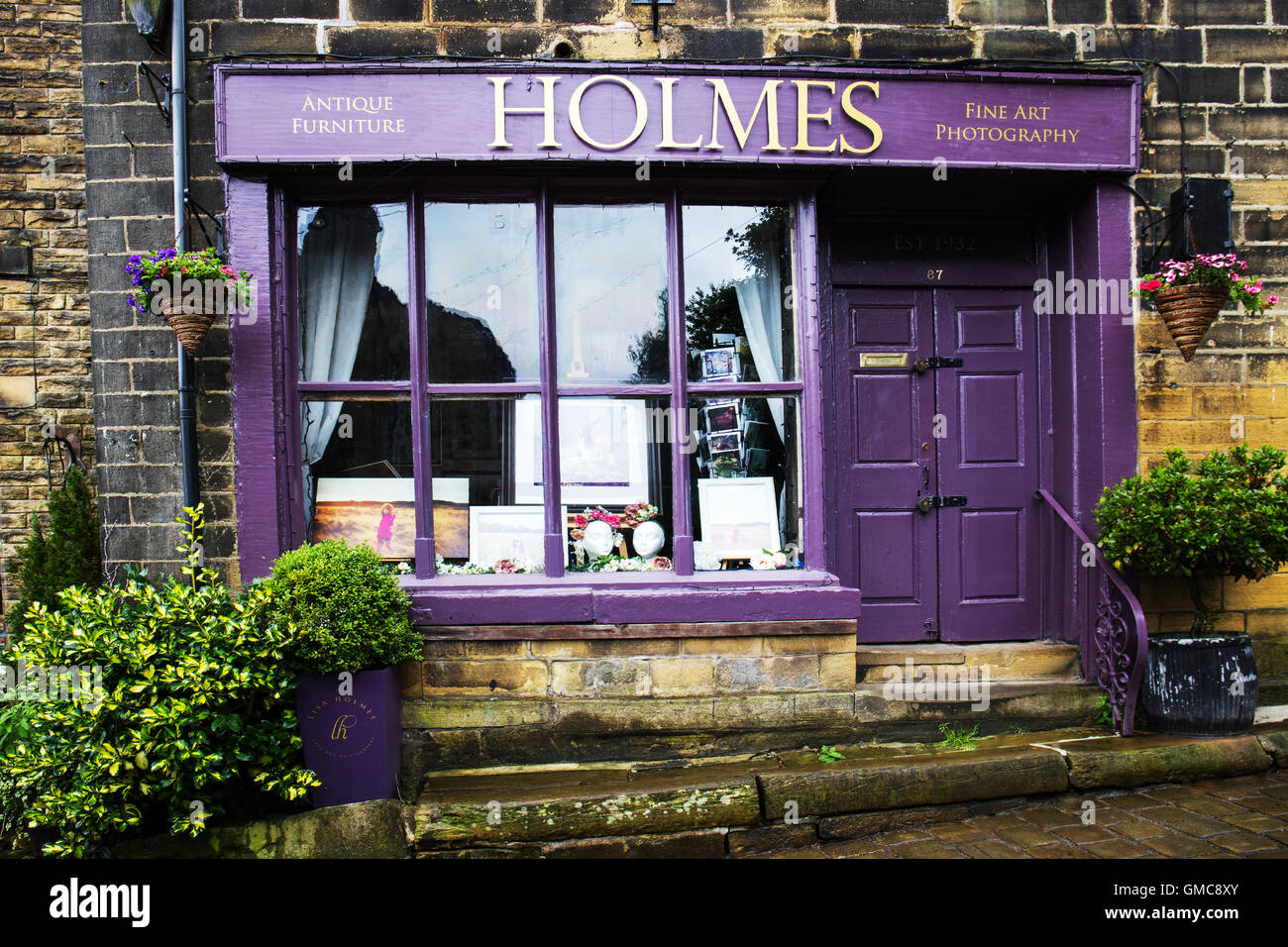 Purple shop front in Haworth, Yorkshire Stock Photo - Alamy