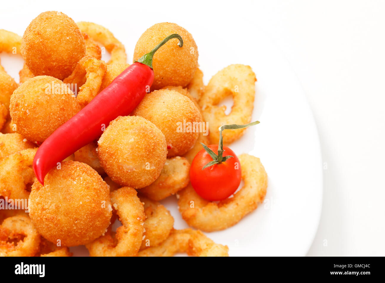 fried onion rings and cheese balls Stock Photo - Alamy