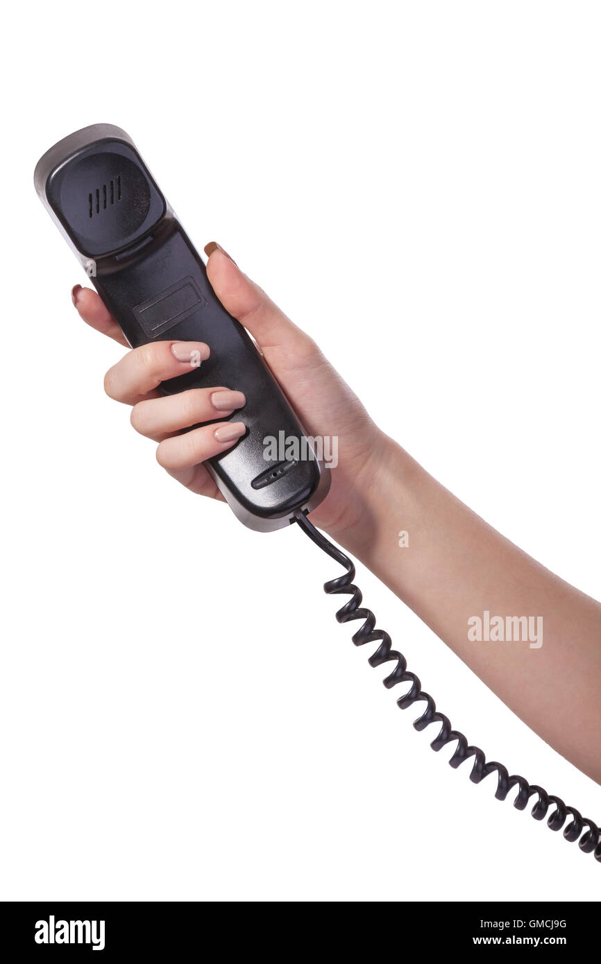 Female hand holding the receiver of an old telephone hi-res stock ...