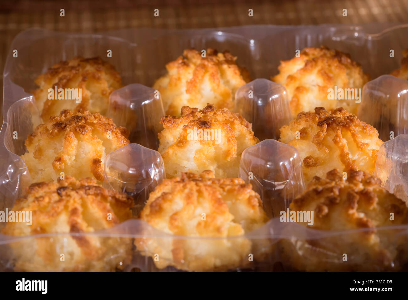 Coconut macaroons christmas cookies in plastic tray Stock Photo - Alamy