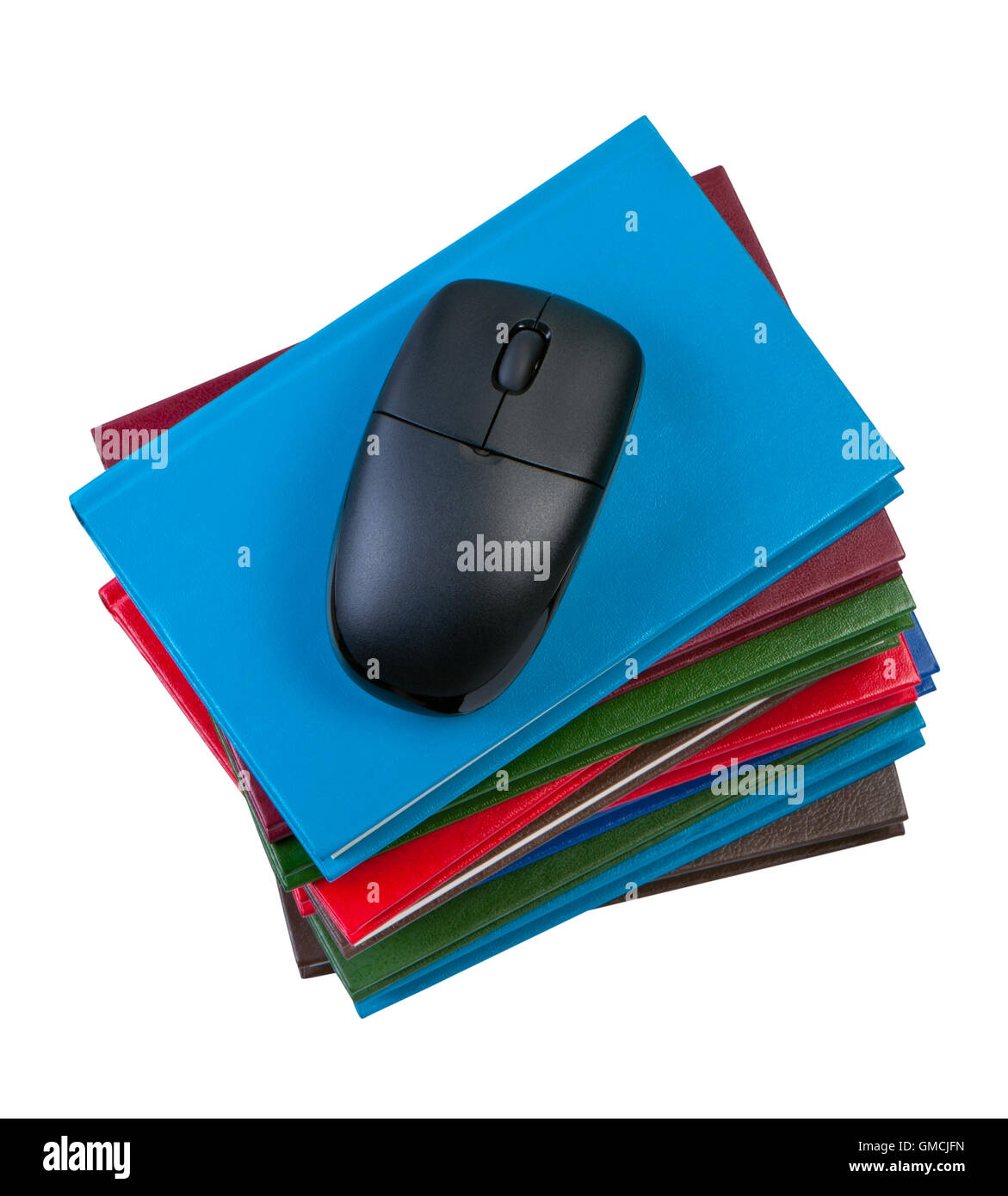 Books with computer mouse isolated on white background Stock Photo - Alamy