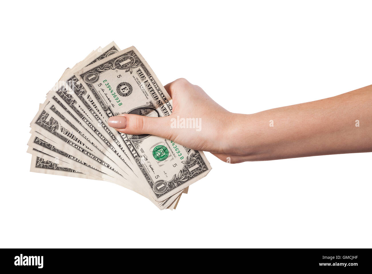 Female hand holding money dollars isolated on white background Stock ...