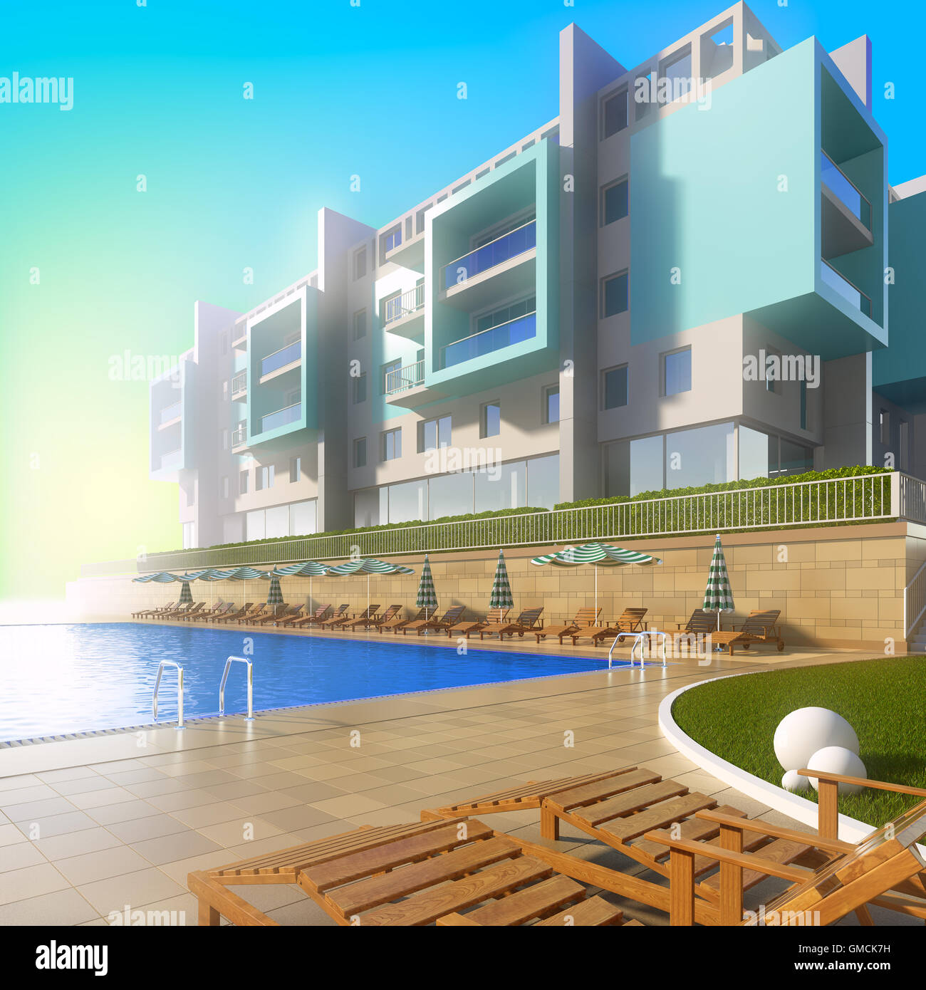 Swimming pool and modern hotel Stock Photo - Alamy