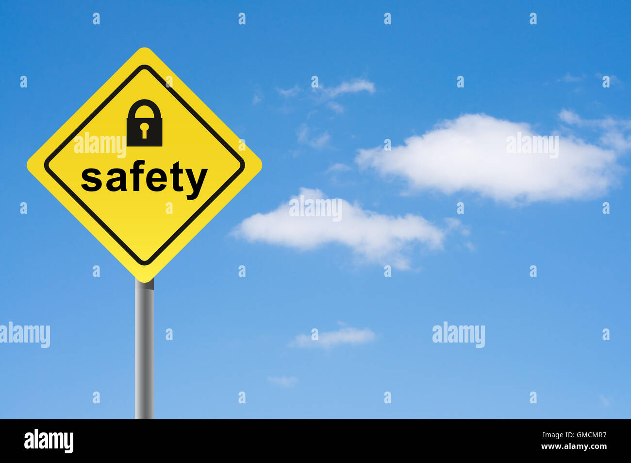 Sign safety padlock sky background Stock Photo - Alamy