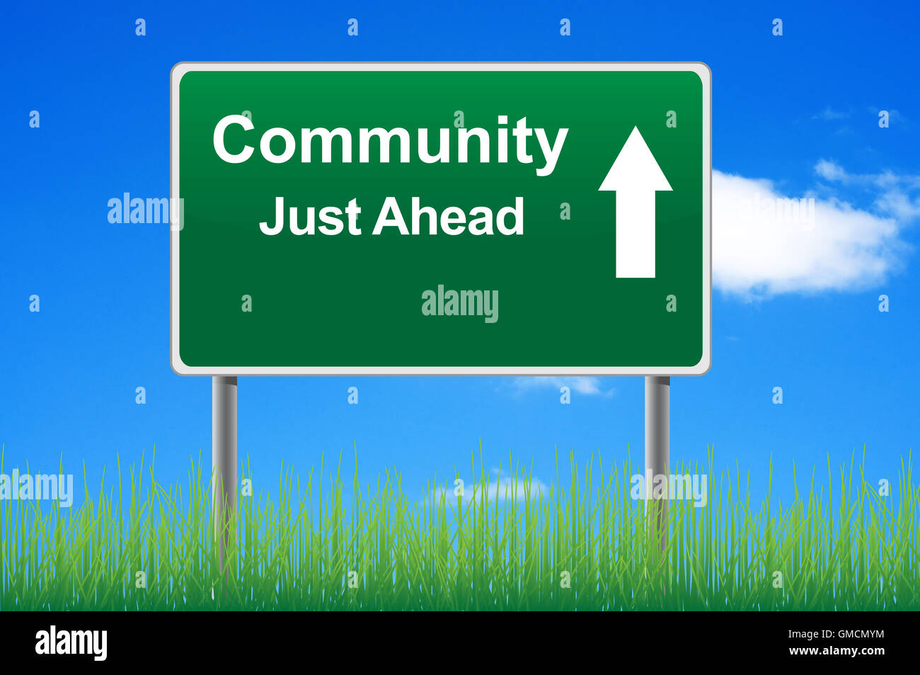 Community road sign on sky background, grass underneath Stock Photo - Alamy