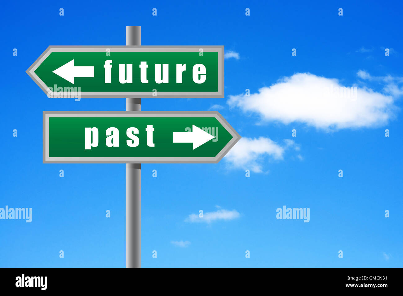 Arrows future past on sky background Stock Photo - Alamy