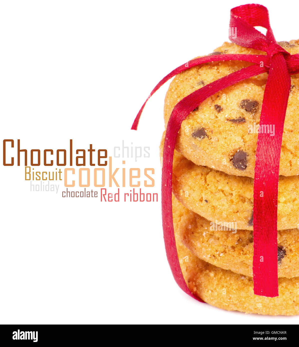 Chocolate chips cookies with red ribbon Stock Photo - Alamy