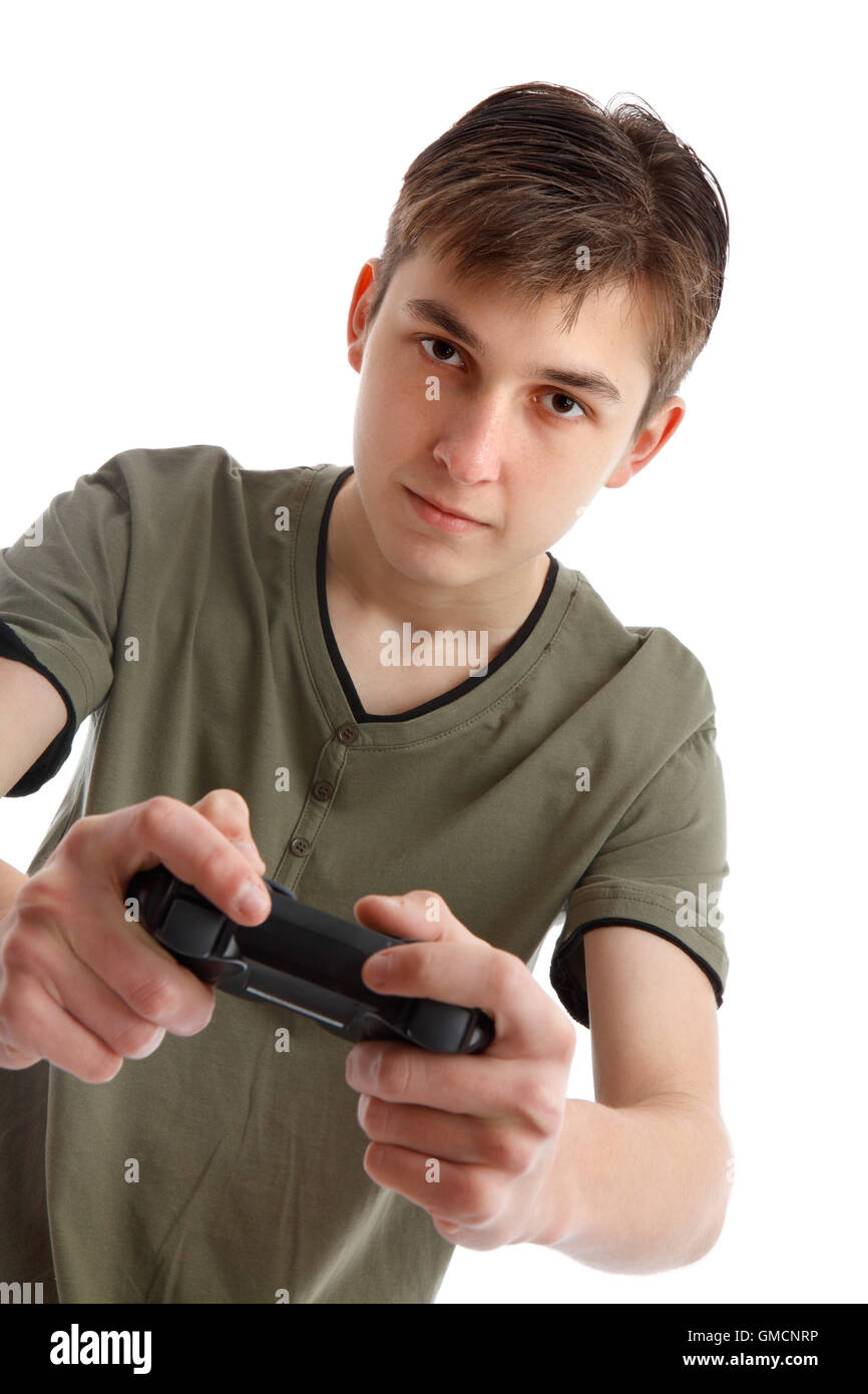 Teenage boy playing video game Stock Photo - Alamy