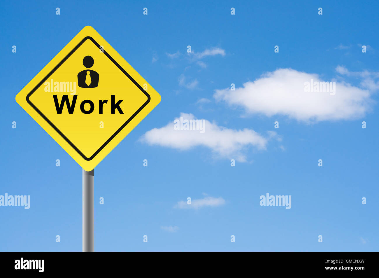 Sign work man sky background Stock Photo - Alamy
