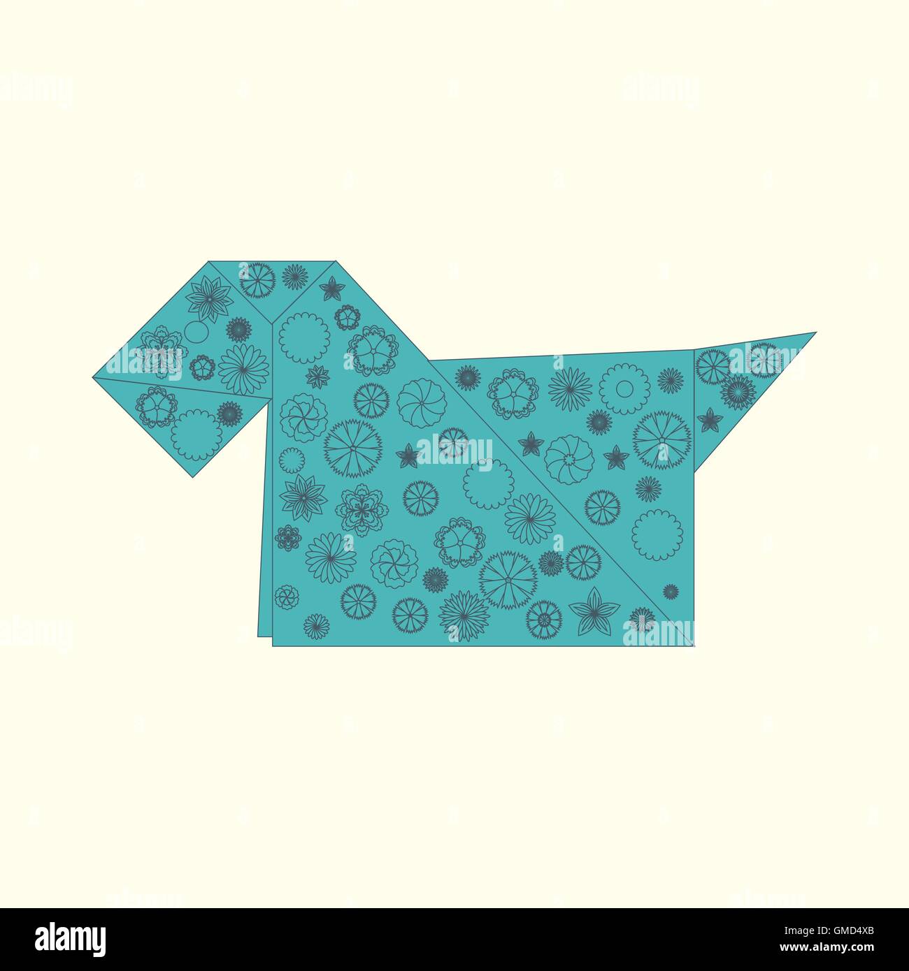 Origami paper dog with flowers on a white background Stock Vector Image ...
