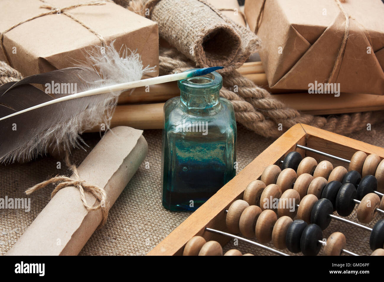 Still Life in a warehouse with abacus Stock Photo - Alamy