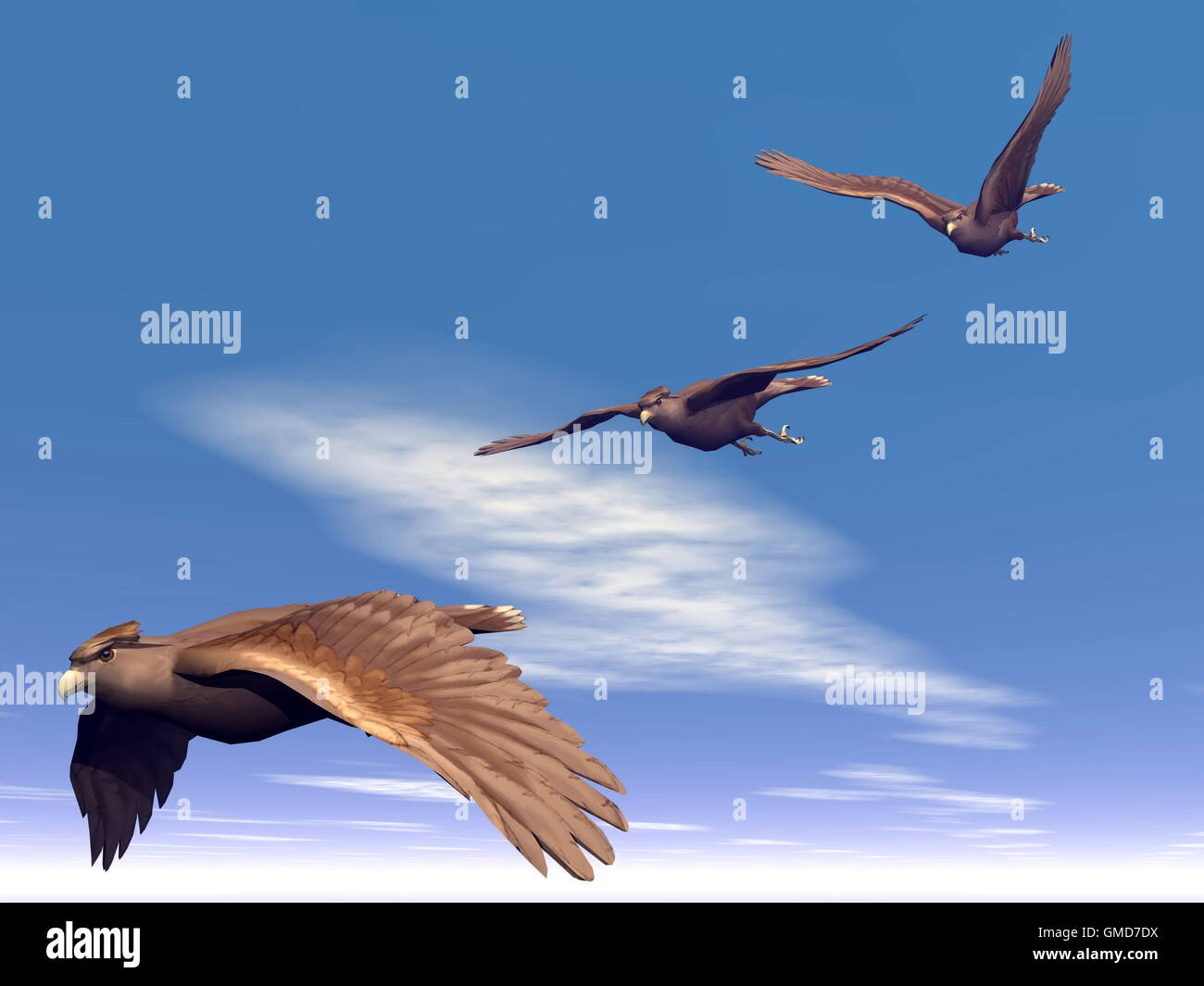 Flying hawks - 3D render Stock Photo - Alamy