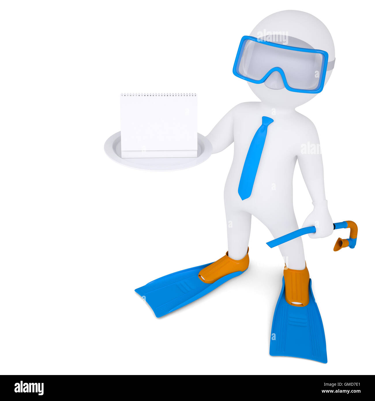 3d man with flippers holds calendar Stock Photo - Alamy
