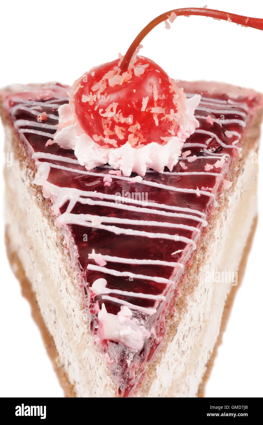 Slice of cake with cherry Stock Photo - Alamy