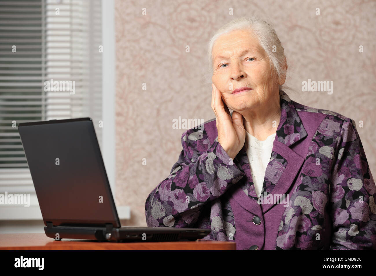 The elderly woman in front of the laptop Stock Photo - Alamy