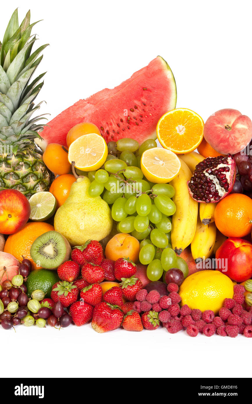 Huge group of fresh fruits isolated on a white background Stock Photo ...