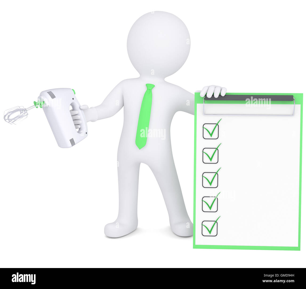 3d man with hand mixer and checklist Stock Photo - Alamy
