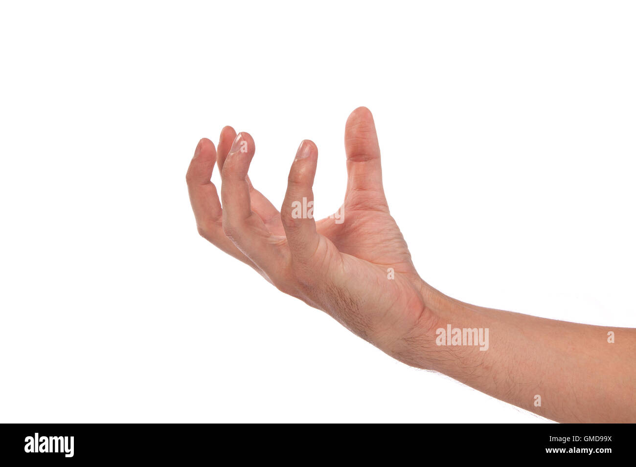 Male hand reaching for something on white Stock Photo - Alamy