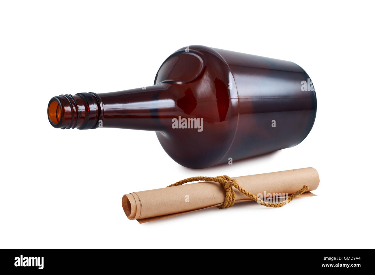 Bottle, paper roll isolated on white background Stock Photo - Alamy