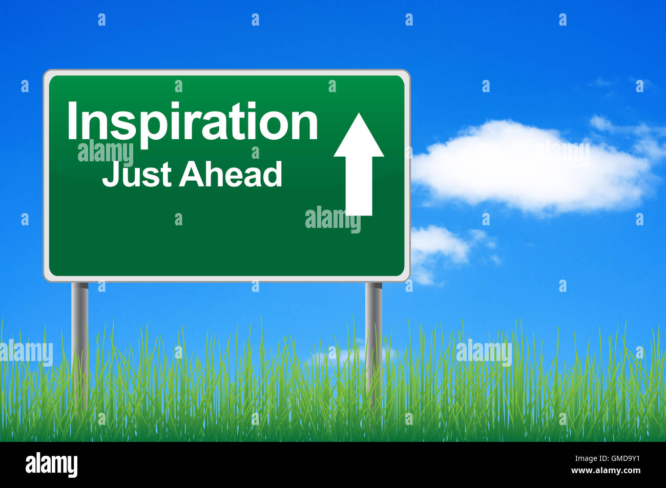 Inspiration road sign on sky background, grass underneath Stock Photo ...