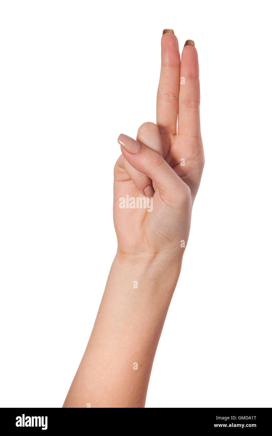 Hand gesture number four closeup isolated on white Stock Photo - Alamy