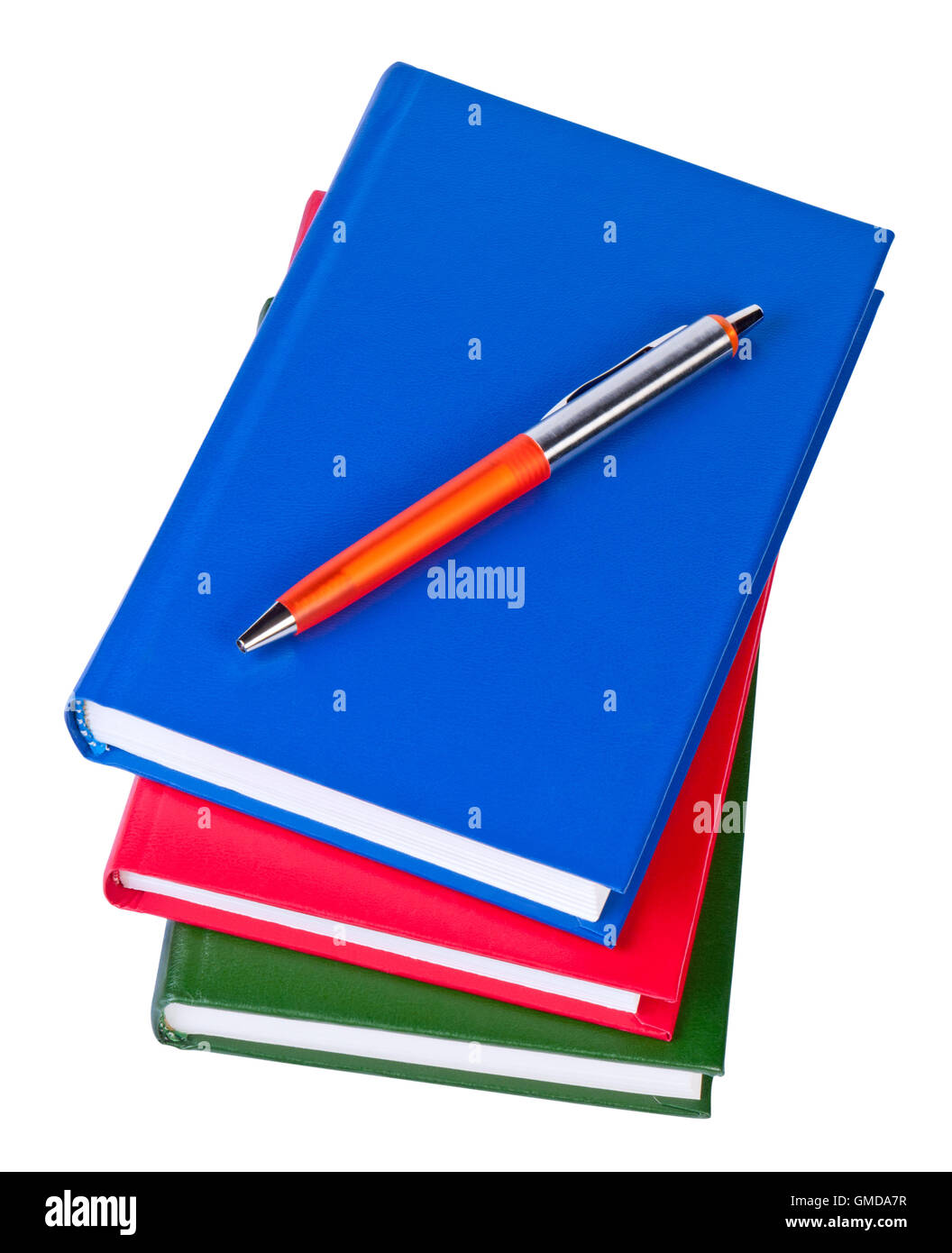 Stack of books with pen isolated on white background Stock Photo - Alamy