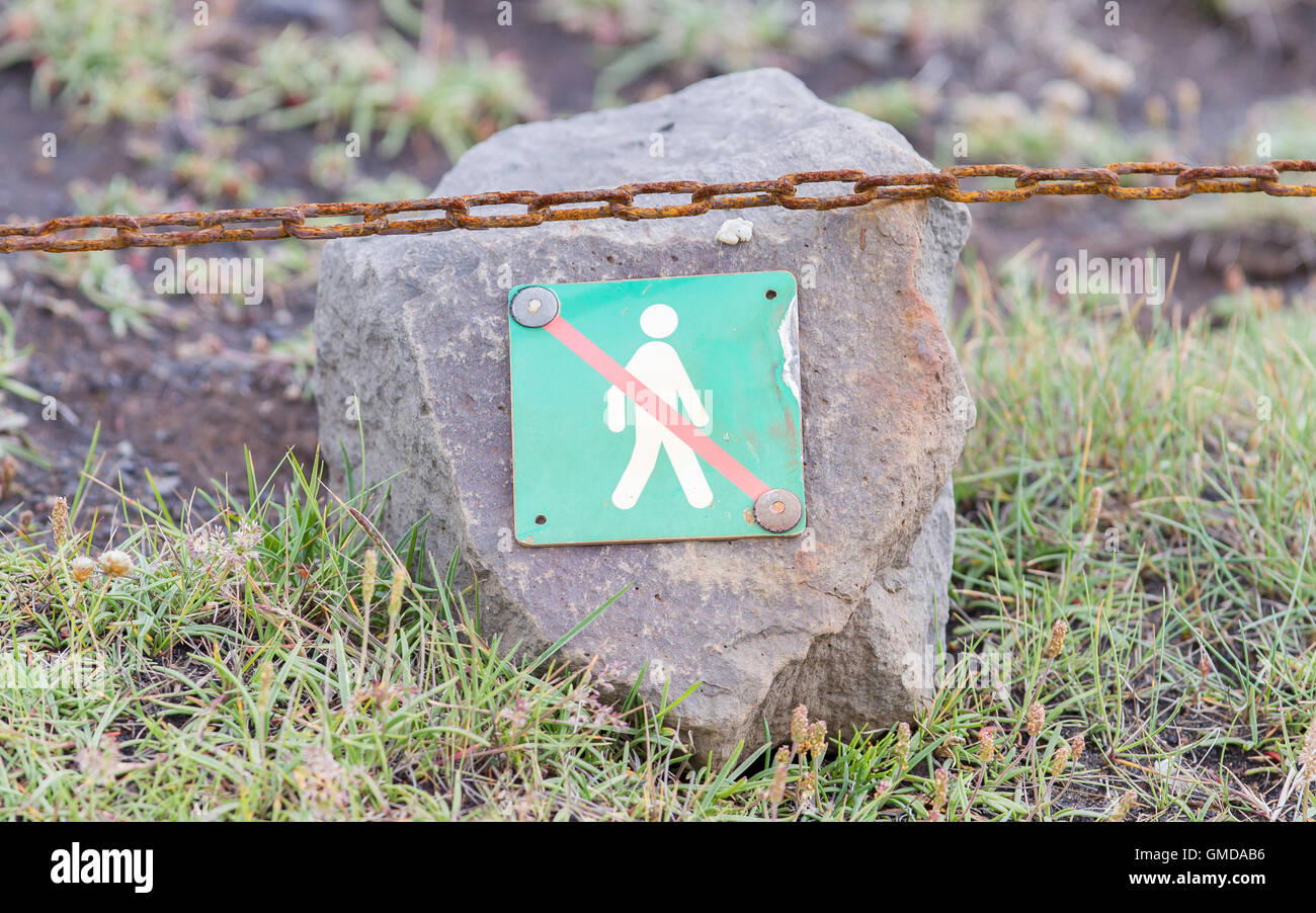 Forbidden to walk over here - Sign in Iceland Stock Photo - Alamy