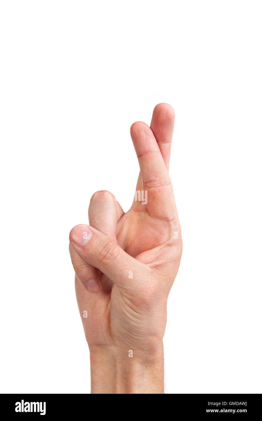 Crossed fingers symbolizing good luck isolated on white Stock Photo - Alamy