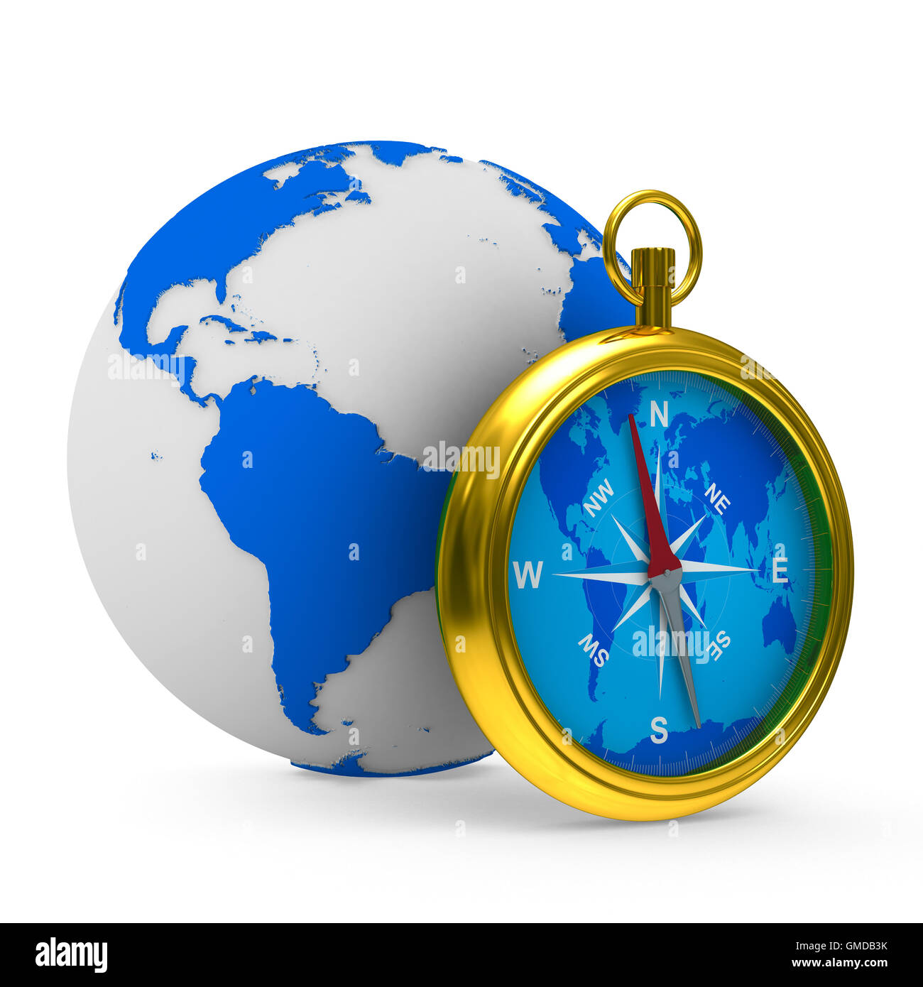 compass and globe on white background. Isolated 3D image Stock Photo ...