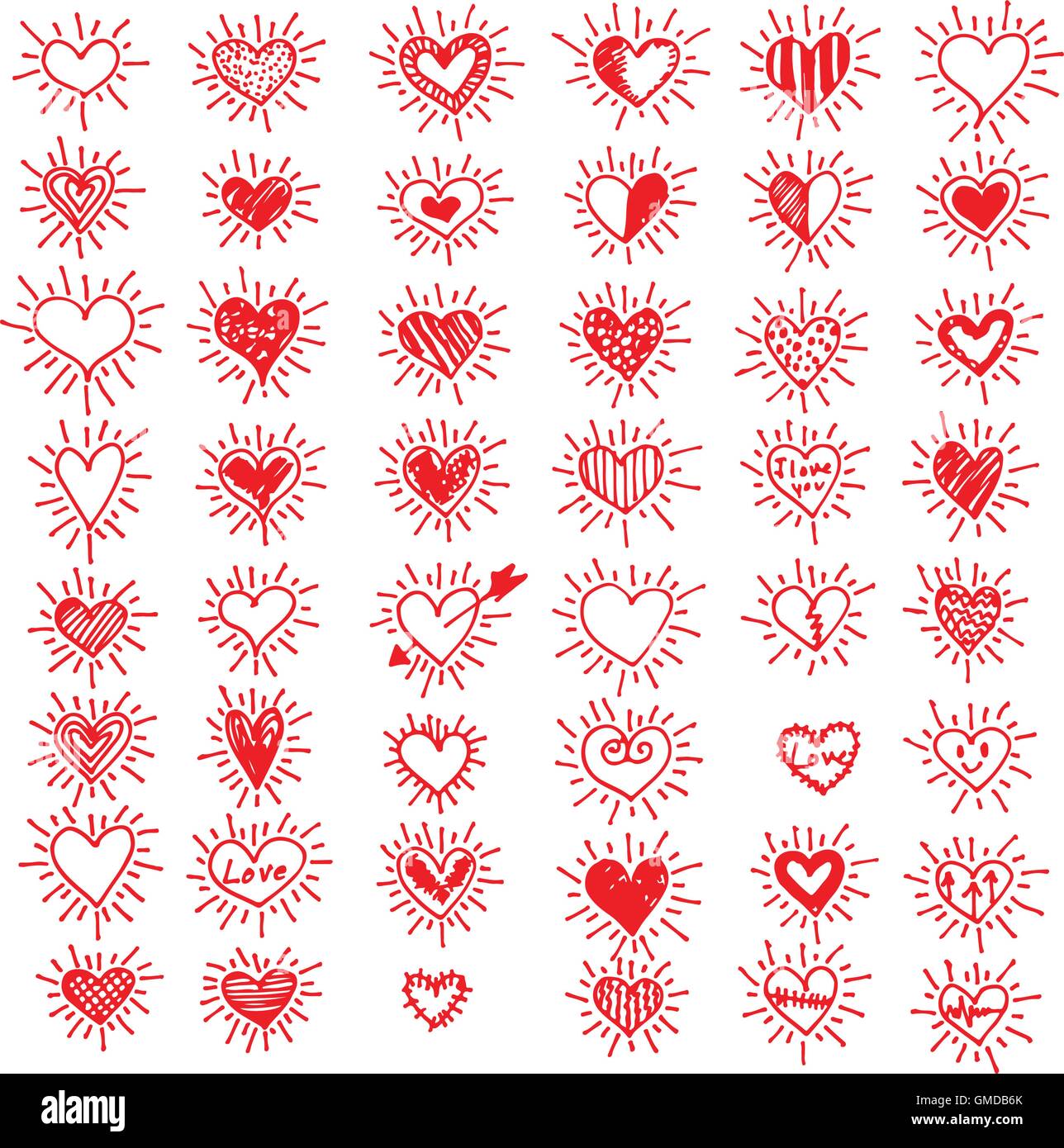 Hearts icon set. Hand drawn Illustration Stock Vector Image & Art - Alamy