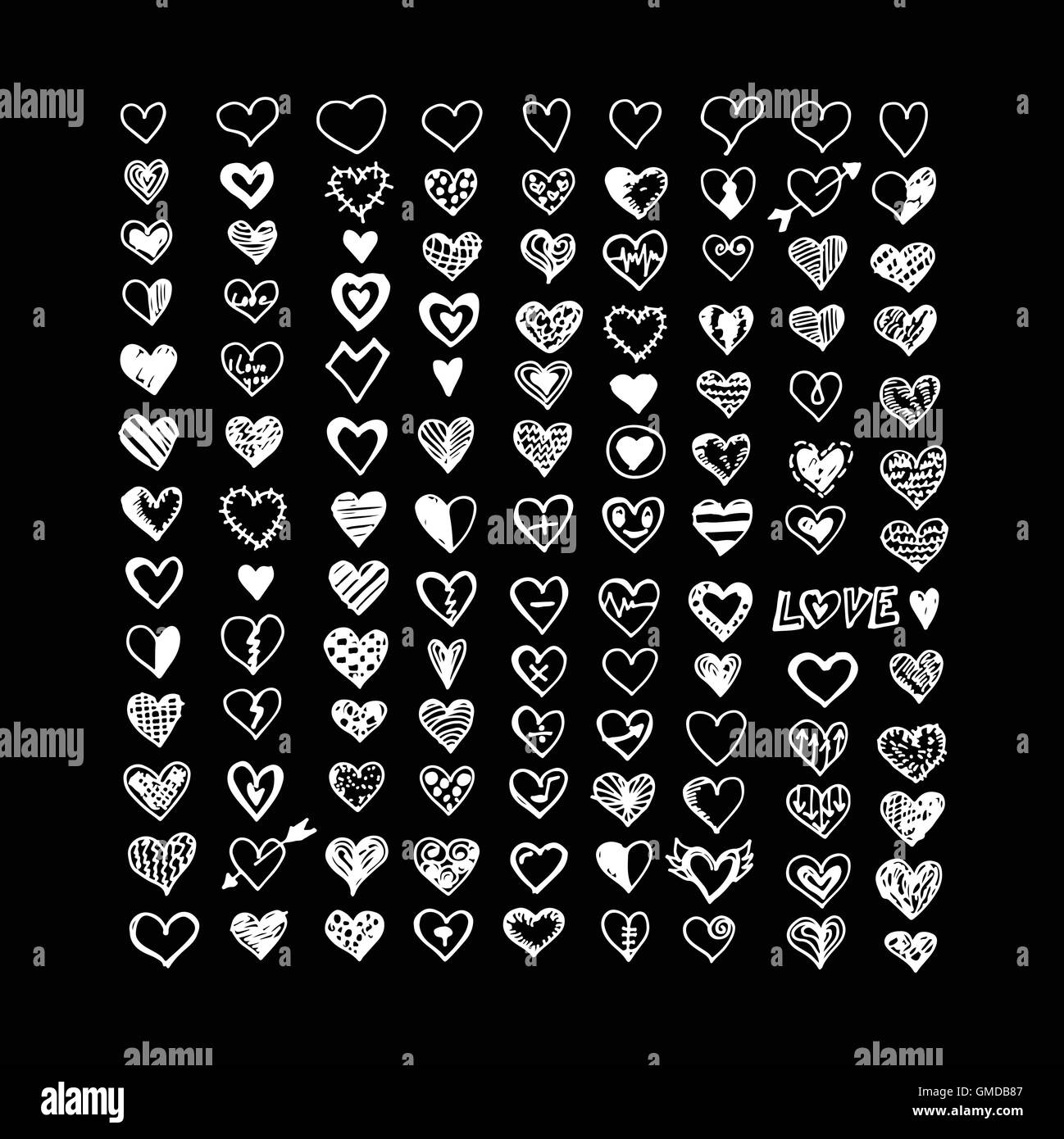 Hearts icon set. Hand drawn Illustration Stock Vector Image & Art - Alamy