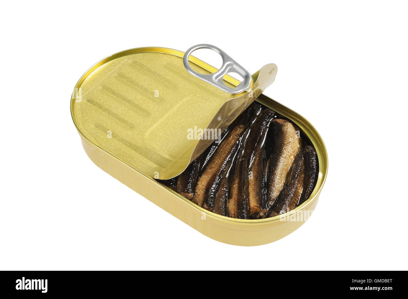 Opened metal can with fish Stock Photo - Alamy