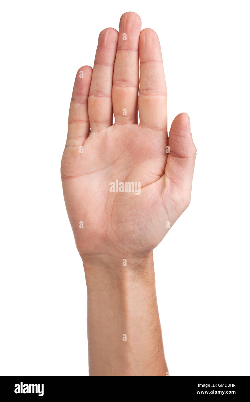 Male palm hand gesture, isolated on white Stock Photo - Alamy