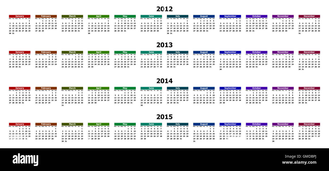 colorful calendar for years 2012 - 2015 Stock Photo - Alamy