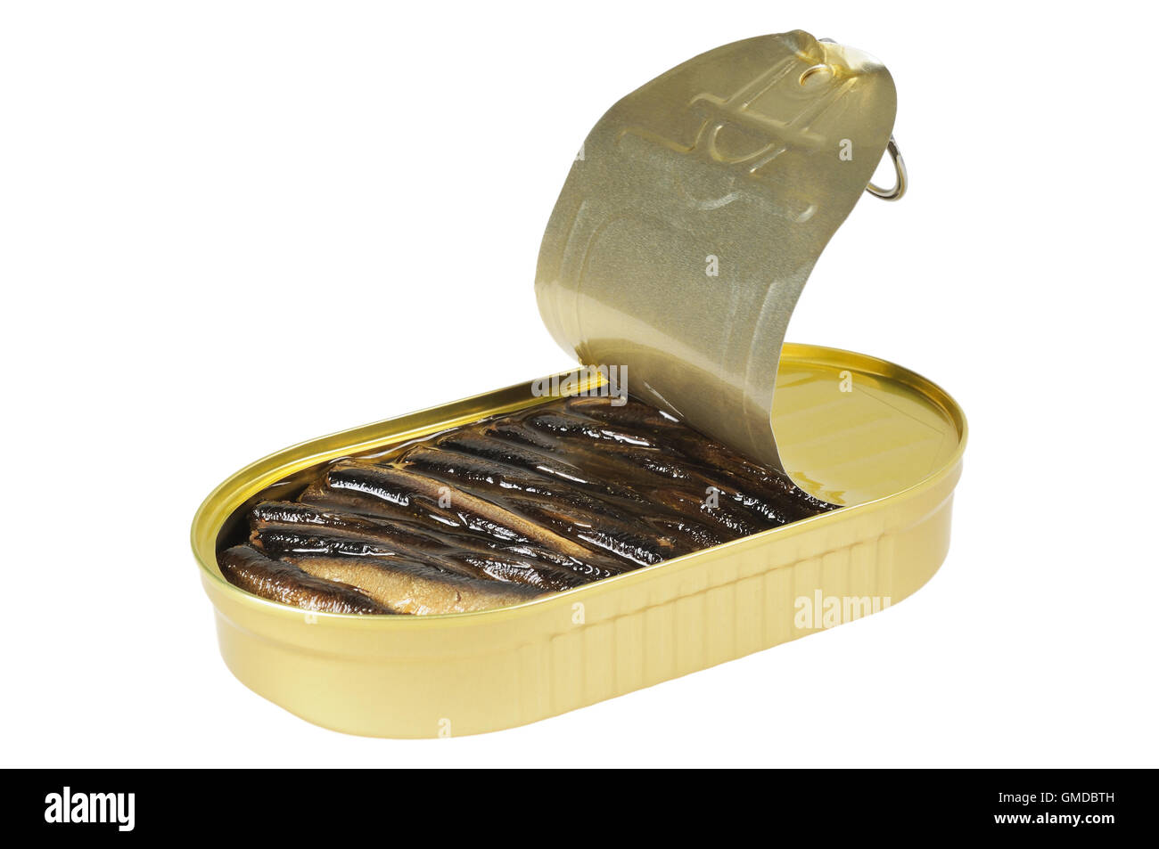 Opened metal can with fish Stock Photo - Alamy