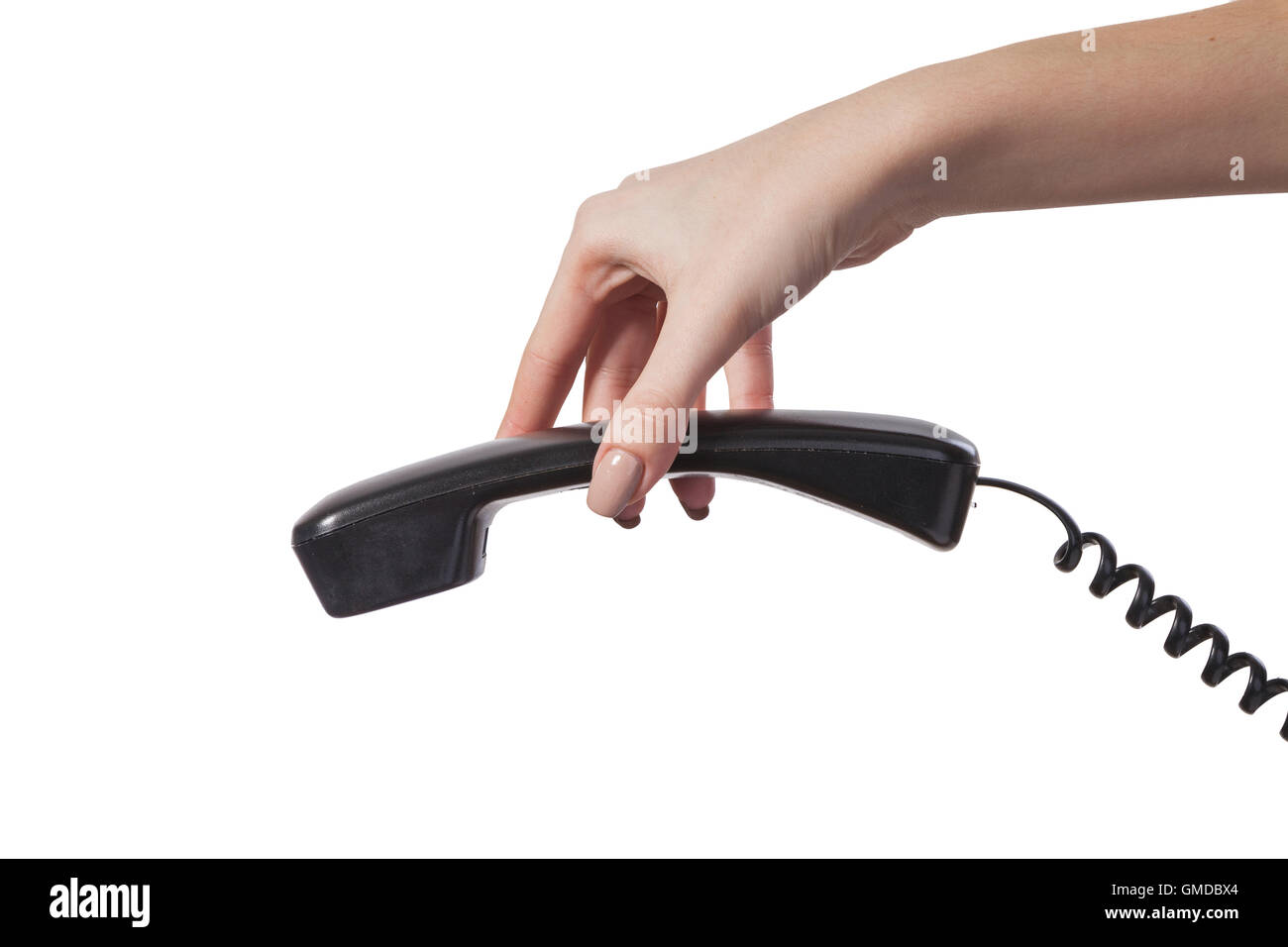 Hand holding an old black telephone tube Stock Photo - Alamy