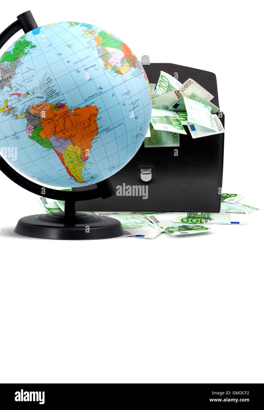Globe, money and briefcase Stock Photo - Alamy